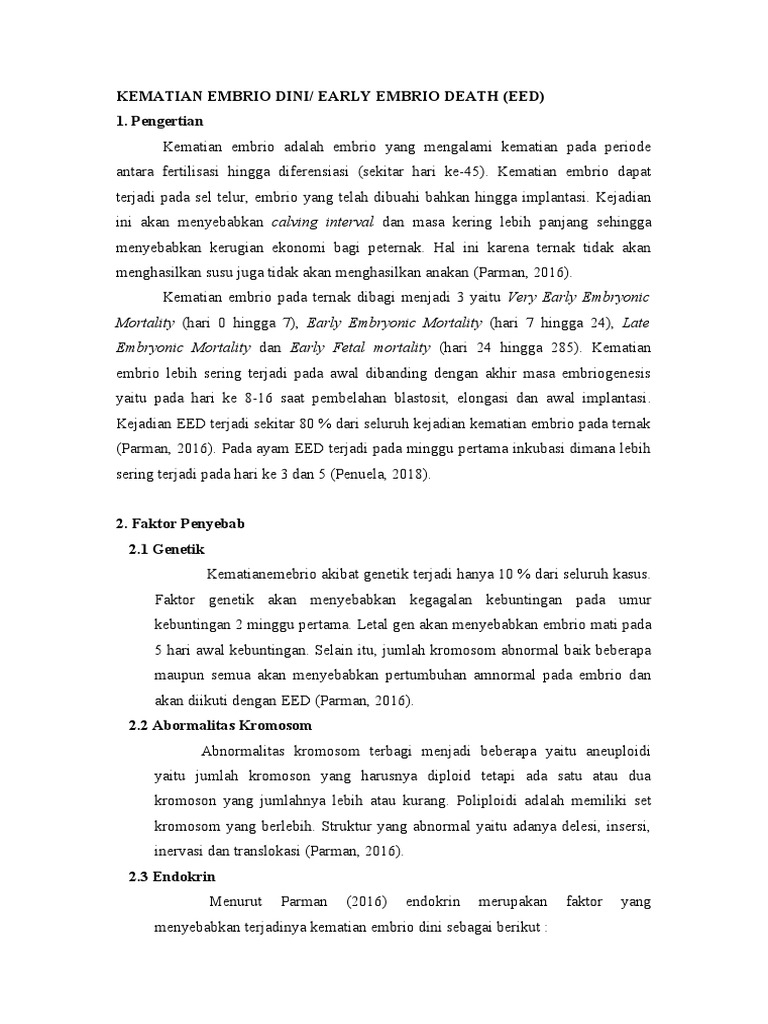 Kematian Embrio Dini/ Early Embrio Death (Eed) 1. Pengertian | PDF