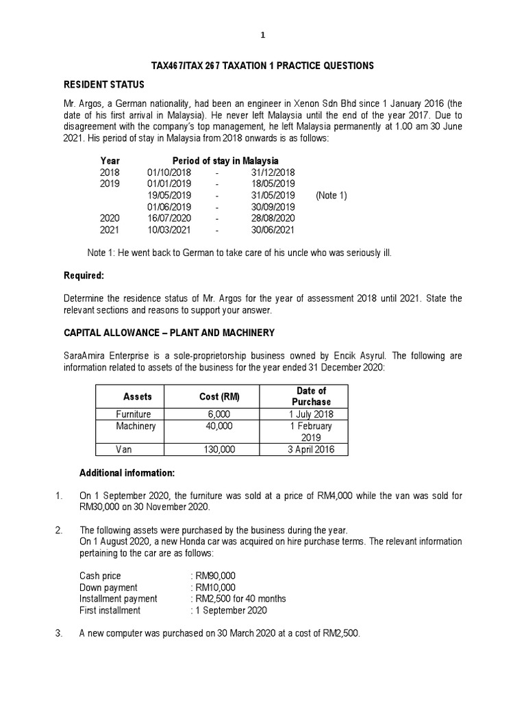 Tax467, Tax 267 Practice Questions | PDF | Book Value | Taxes