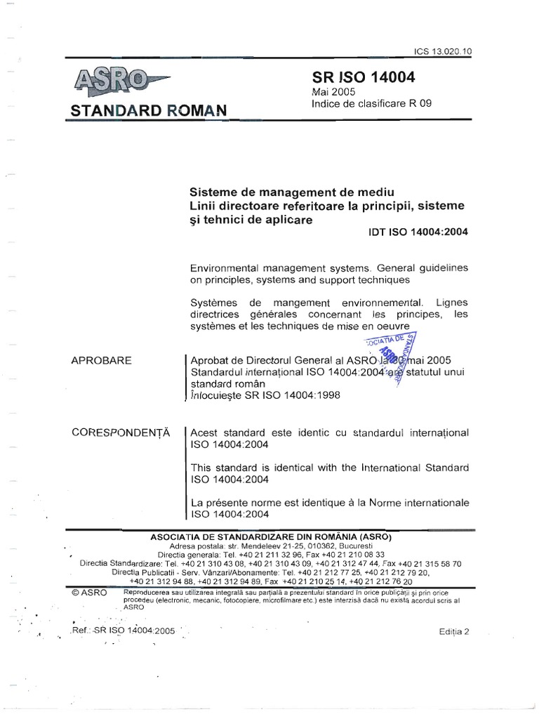 SR Iso 14004 2005 | PDF