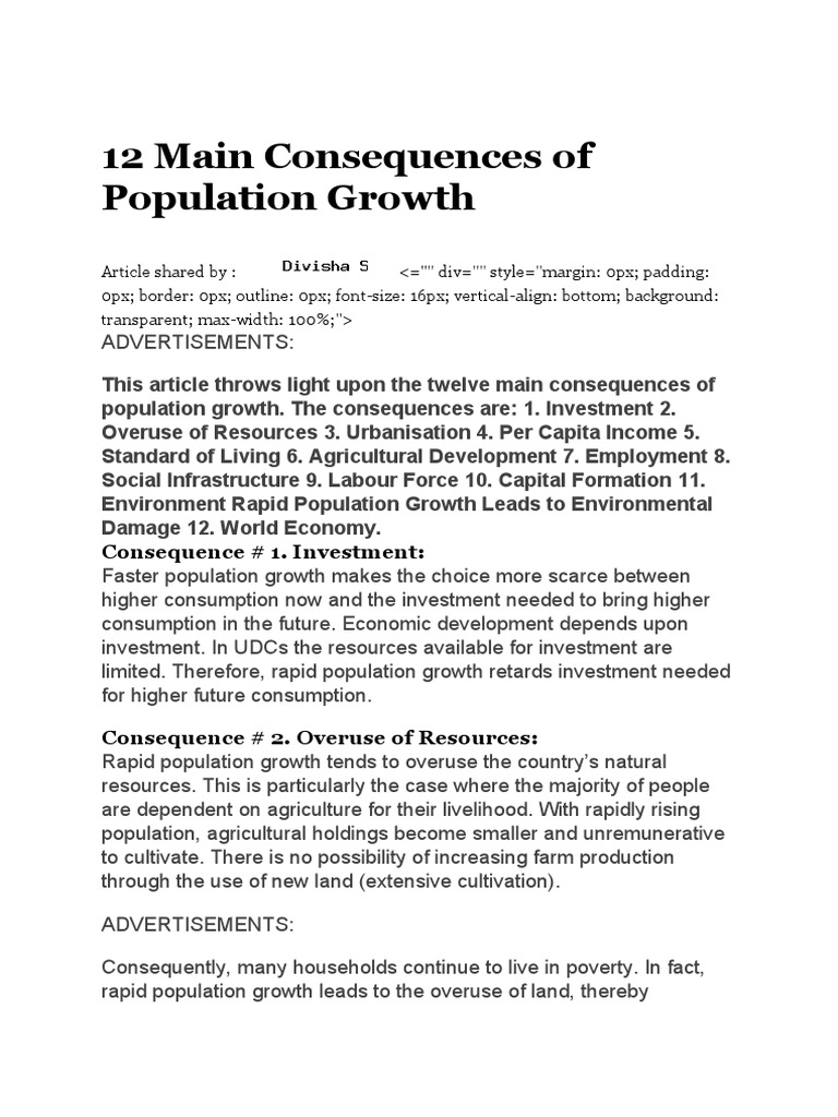 12 Main Consequences of Population Growth | PDF | Economic Growth ...