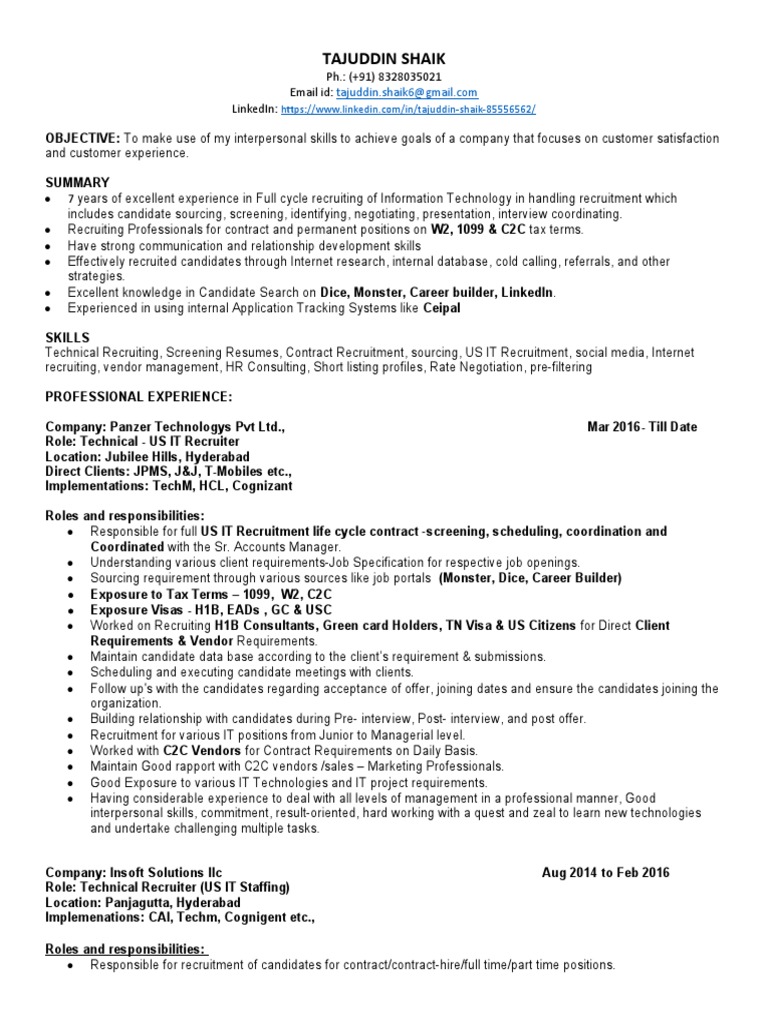 Tajuddin SH Resume | PDF | Recruitment | H 1 B Visa