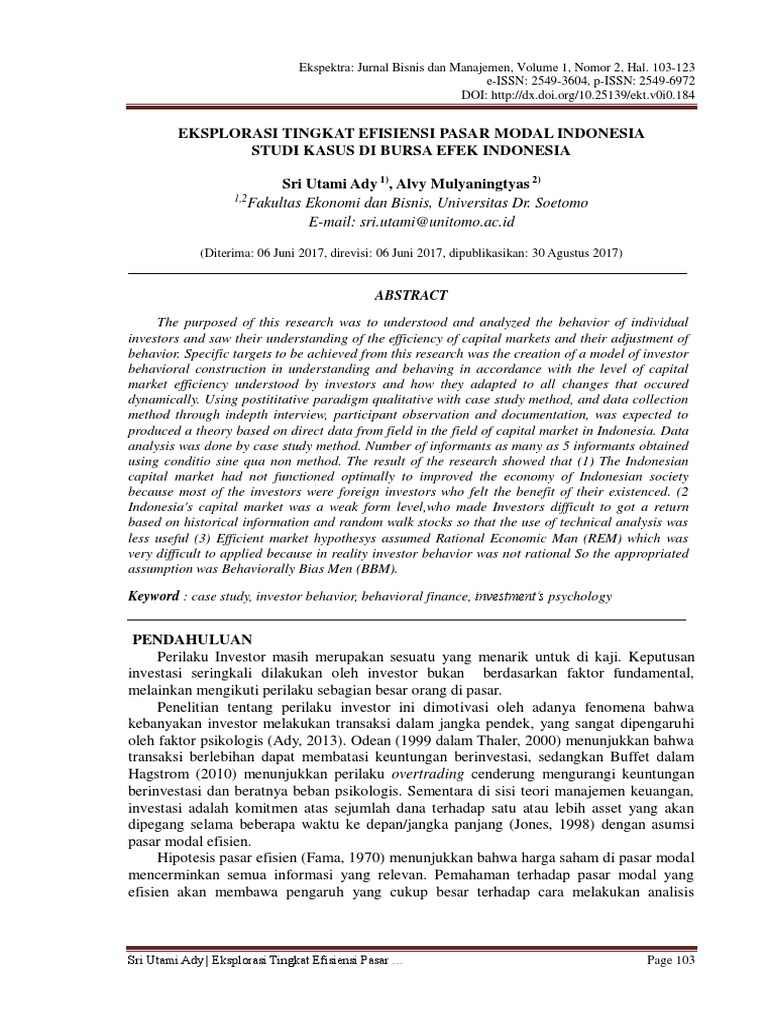 Eksplorasi Tingkat Efisiensi Pasar Modal Indonesia | PDF Eksplorasi Tingkat Efisiensi Pasar Modal Indonesia | PDF
