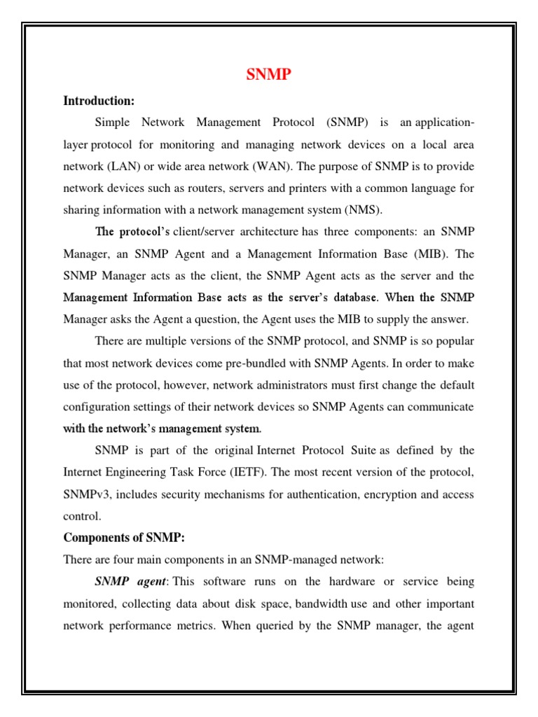 SNMP Agent: This Software Runs On The Hardware or Service Being | PDF | Computer Network ...