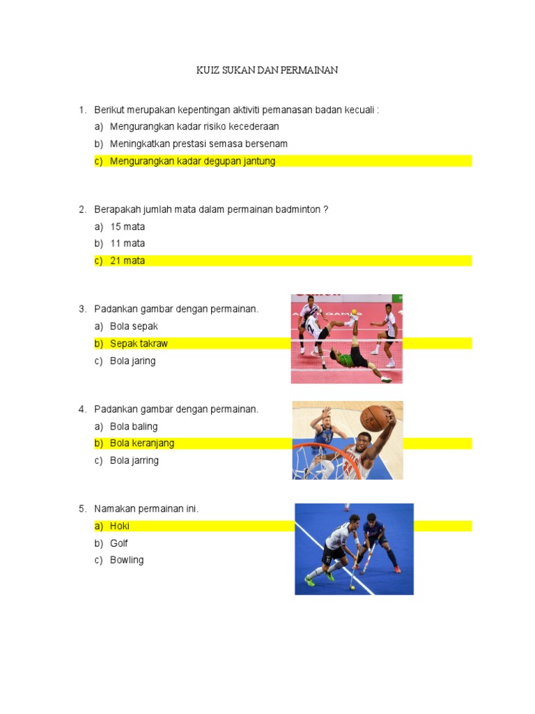 Kuiz Sukan Dan Permainan | PDF
