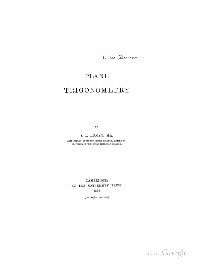 Plane Trignometry SL Loney | PDF