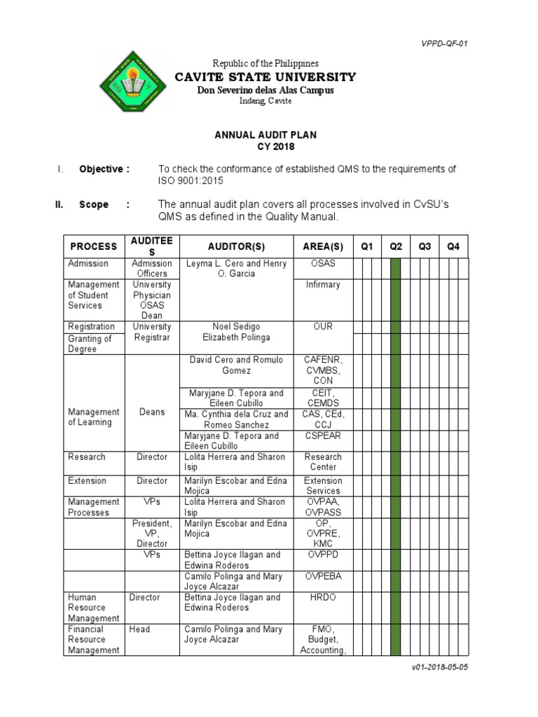 ISO 9001-2015 - Audit Plan 2018 | PDF | Audit | Business Process Management