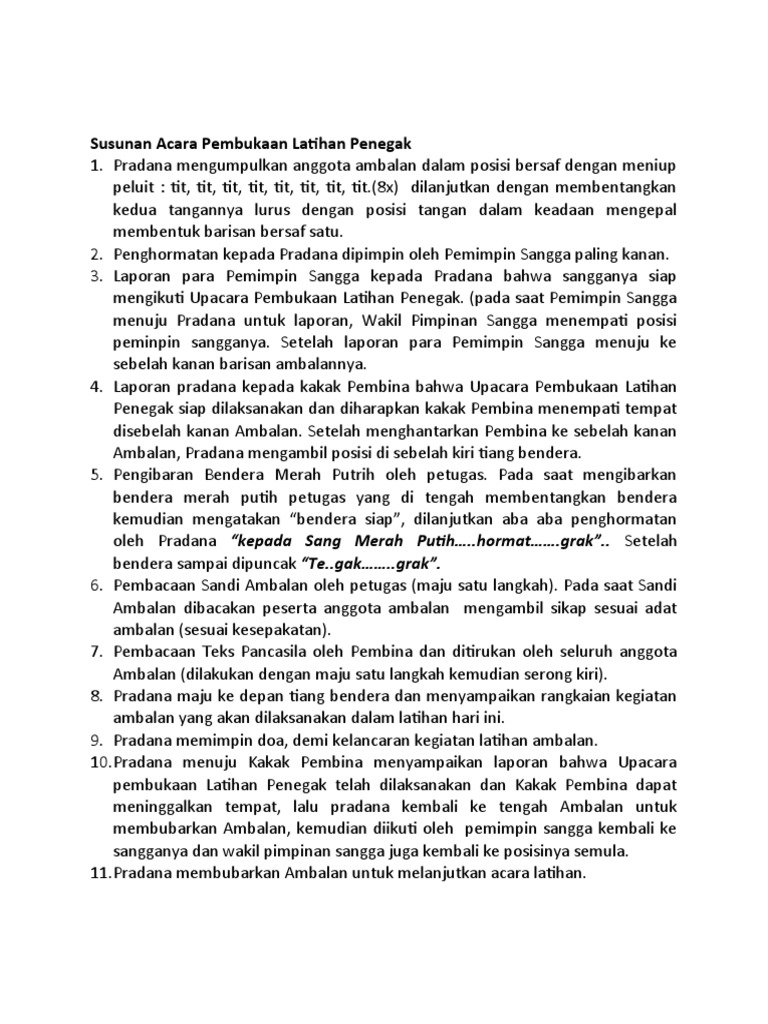 Susunan Acara Pembukaan Dan Penutupan Latihan Penegak | PDF Susunan Acara Pembukaan Dan Penutupan Latihan Penegak | PDF
