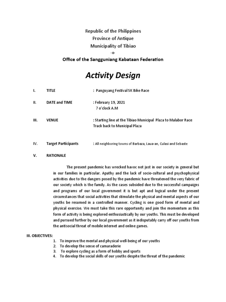 Activity Design: Office of The Sangguniang Kabataan Federation | PDF ...