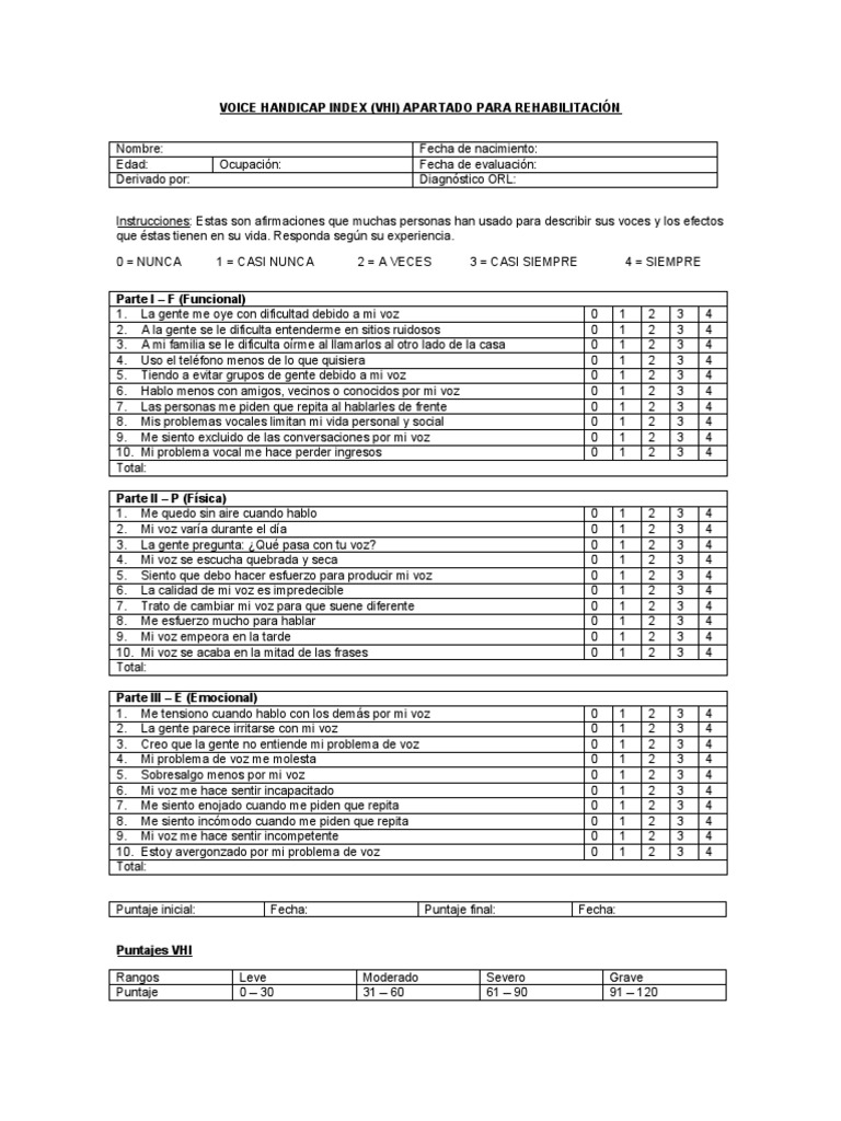 Voice Handicap Index (Vhi) Apartado para Rehabilitación | PDF