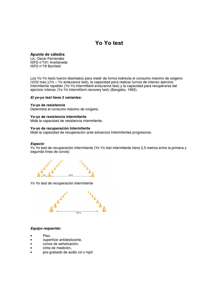 Protocolo del Yo-Yo Test de Resistencia | PDF | Corriendo | Asociación ...