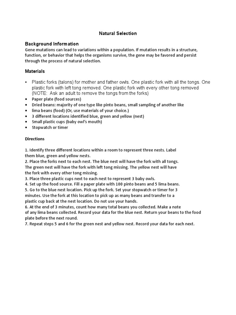 Natural Selection Background Information | PDF | Natural Selection ...