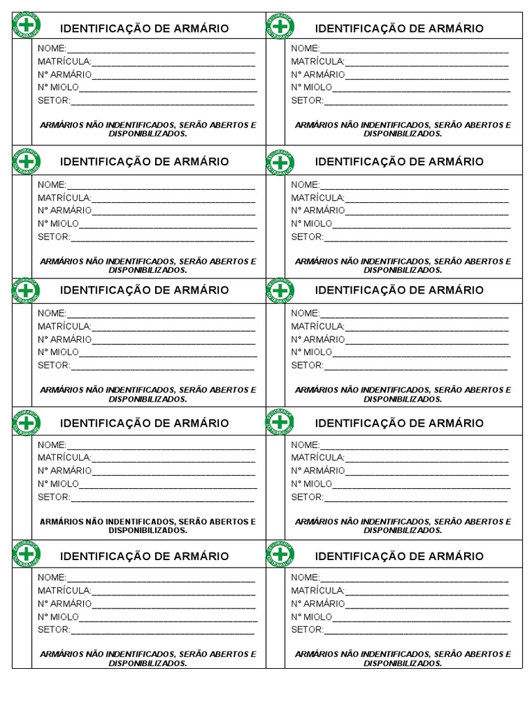 Registro de identificação e abertura de armários não identificados | PDF