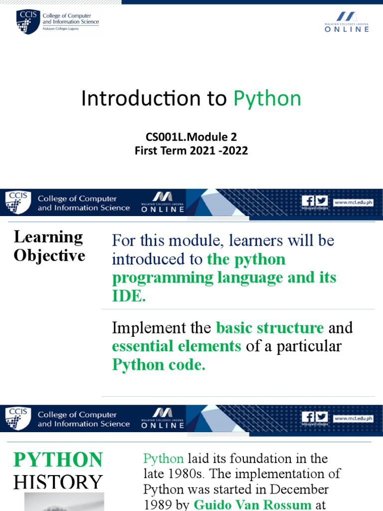 CS001L M2 Introduction To Python | PDF | Python (Programming Language) | Parameter (Computer ...