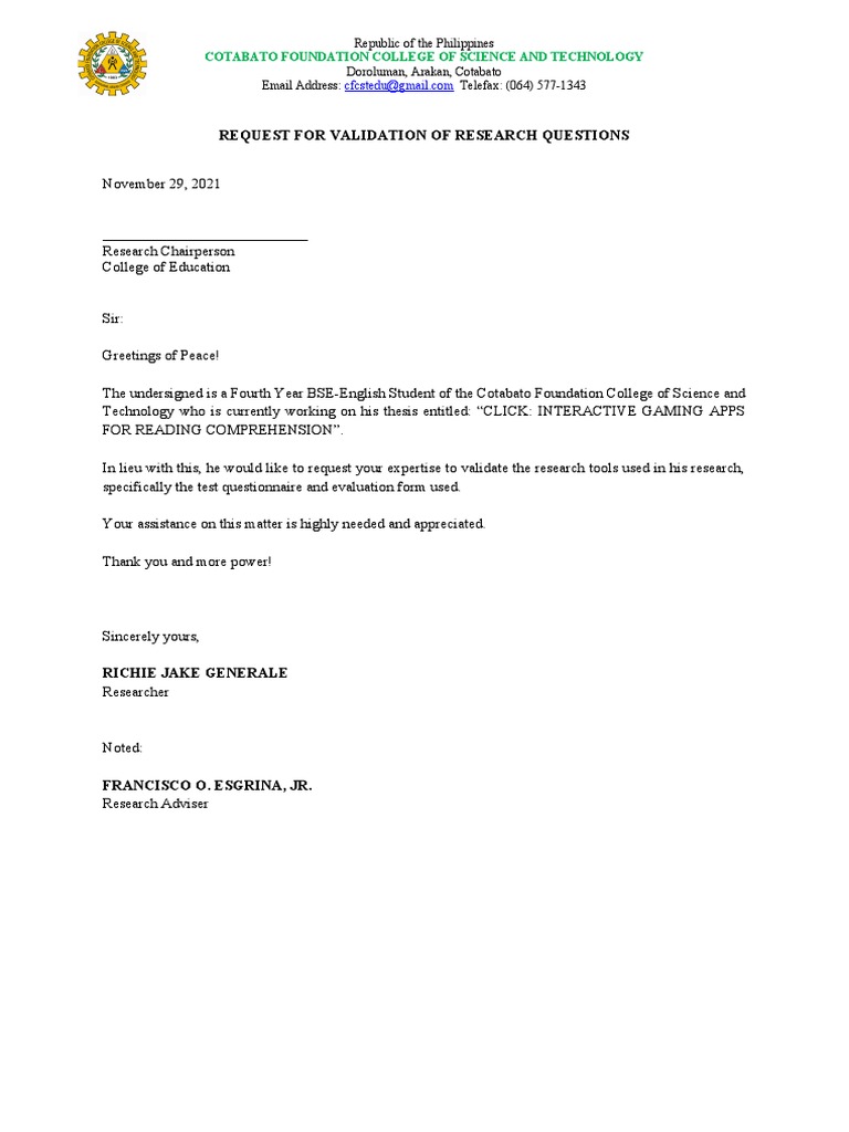 Validation Request for Research Tools | PDF | Science And Technology ...