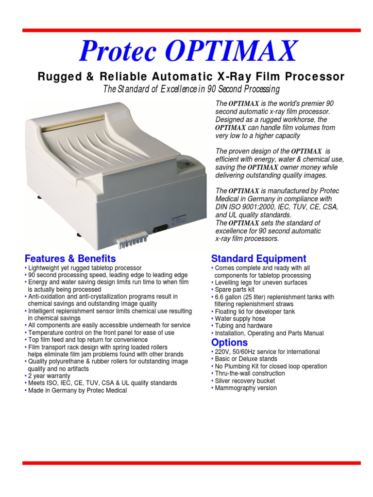 Protec OPTIMAX: Rugged & Reliable Automatic X-Ray Film Processor | PDF ...