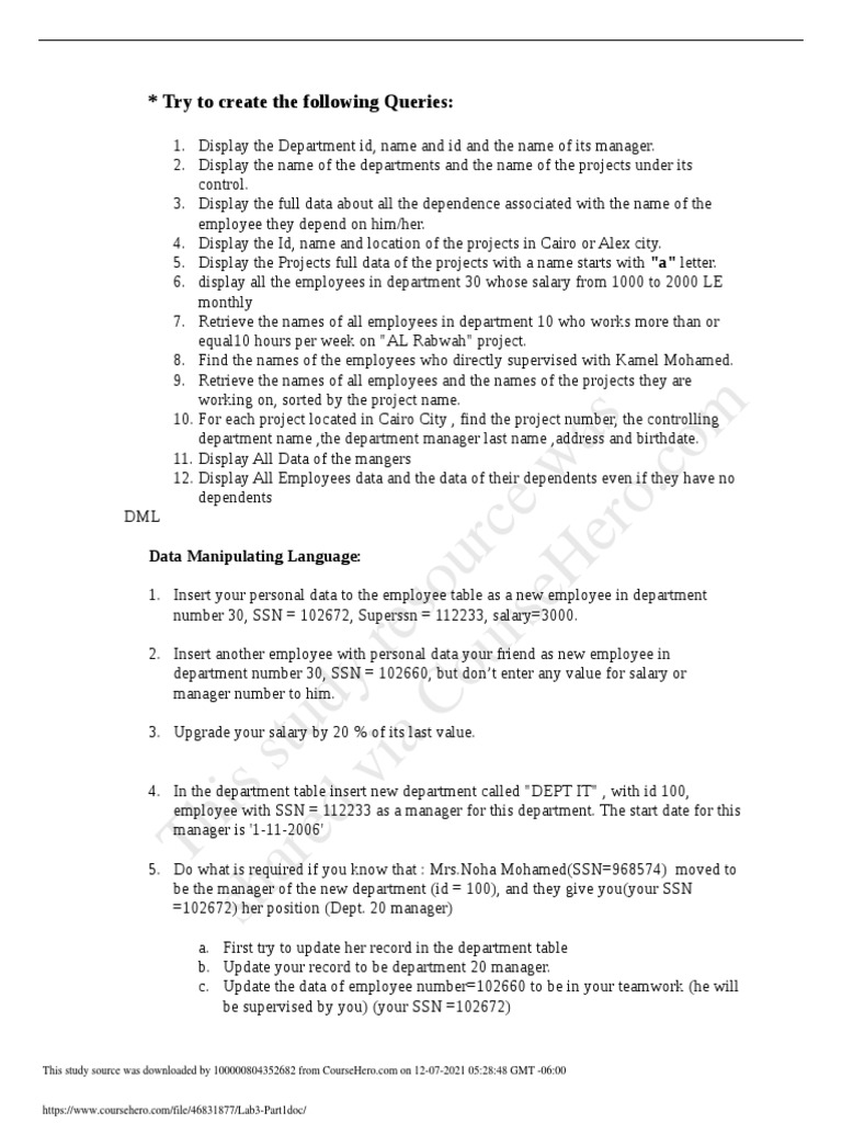 Lab3 Part1 | PDF | Data | Sql