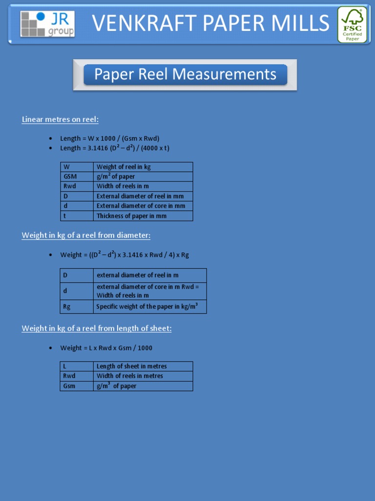 Paper Reel Weight Calculation Guide | PDF