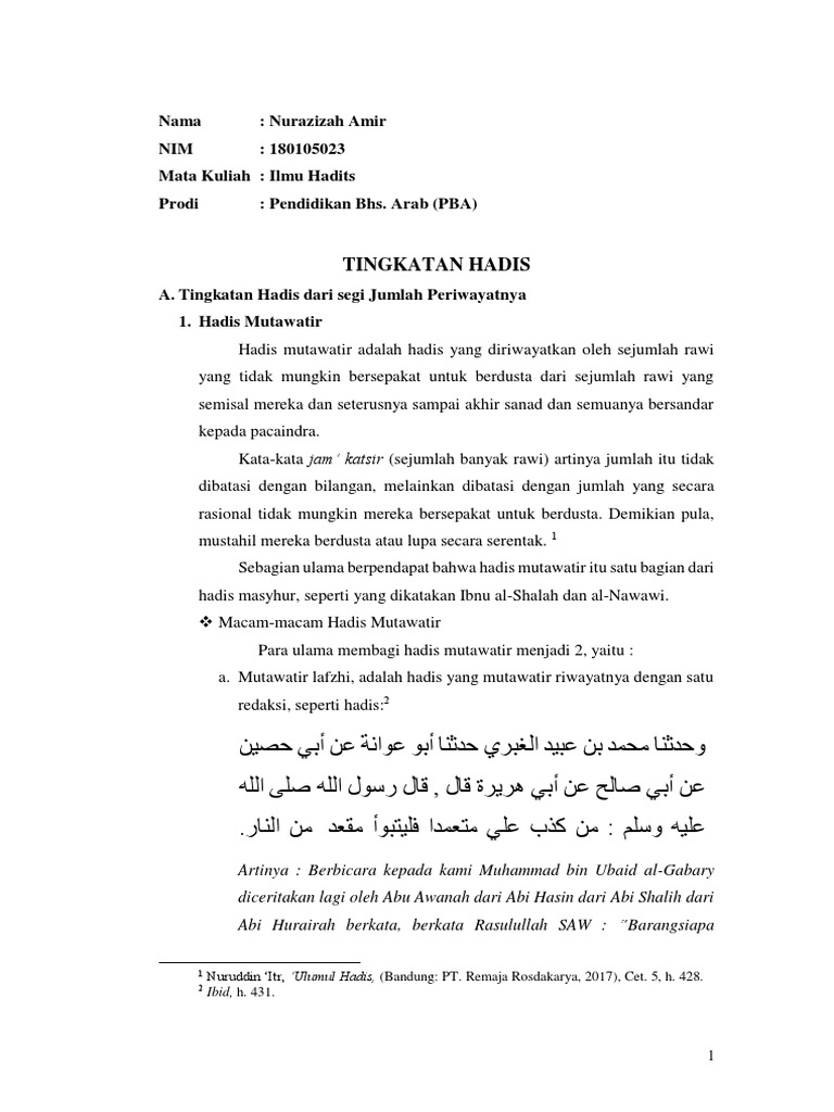 Tingkatan Hadis dan Contohnya | PDF