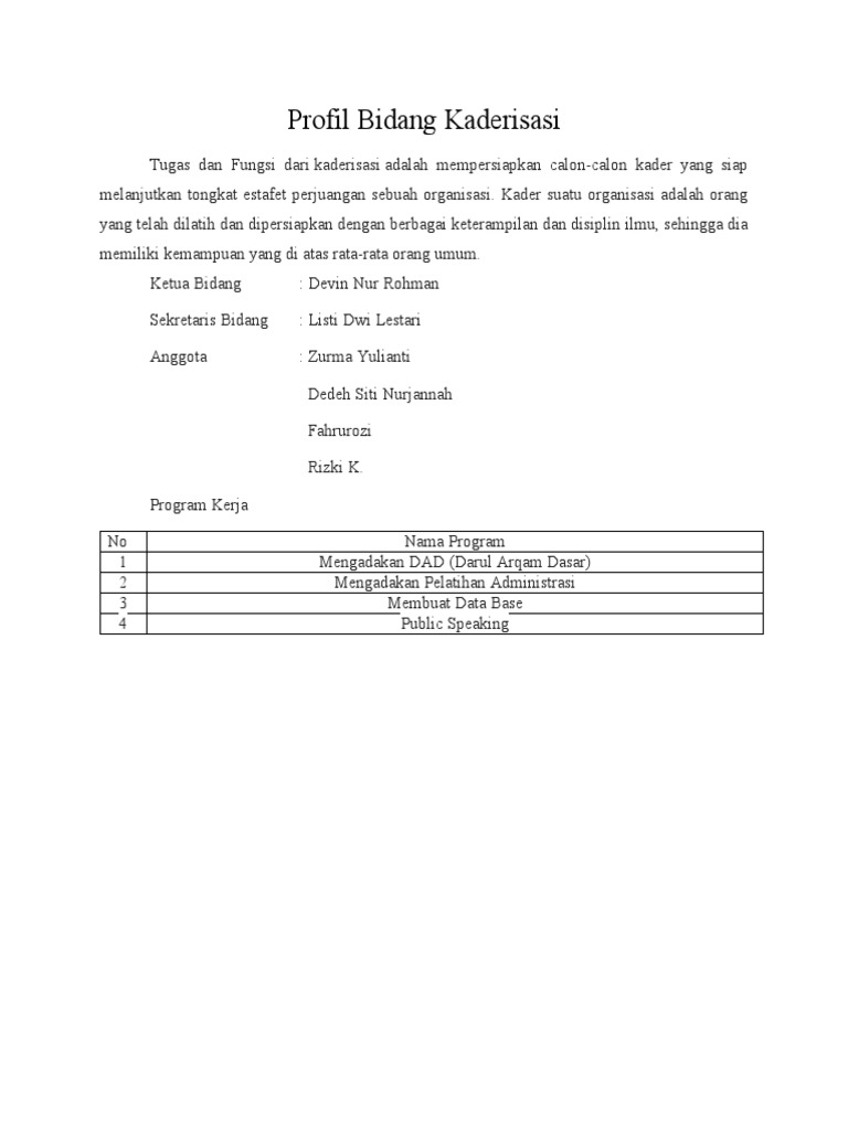 Profil Bidang Kaderisasi | PDF | Pengembangan Diri