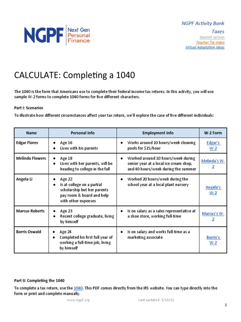 Calculate Completing A 1040 1 | PDF | Irs Tax Forms | Audit