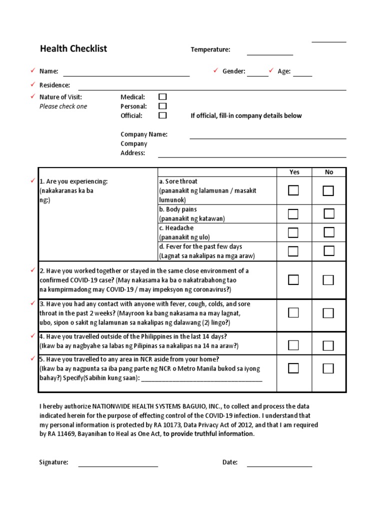 Health Checklist | PDF