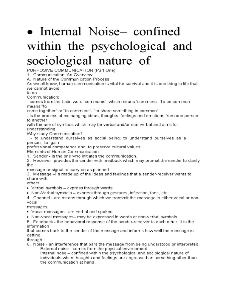 Internal Noise - Confined Within The Psychological and Sociological ...