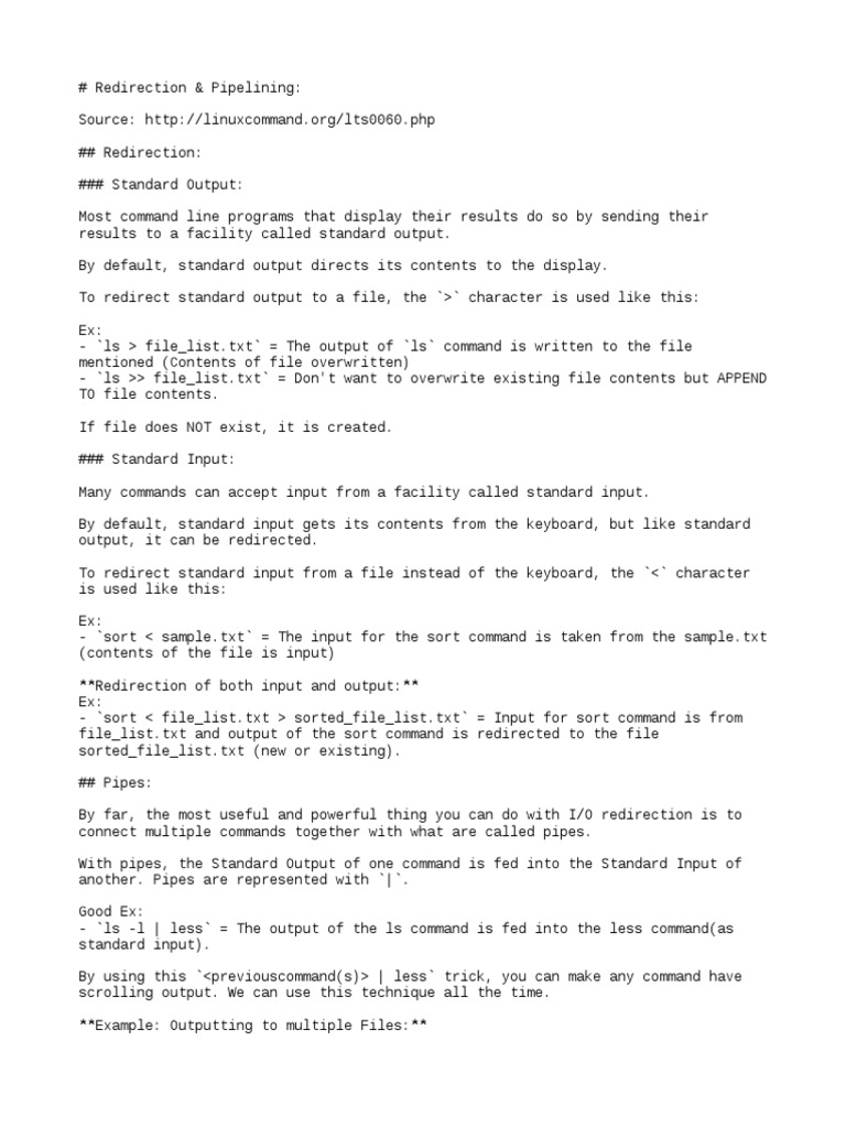Redirection&Piping | PDF | Input/Output | Computing