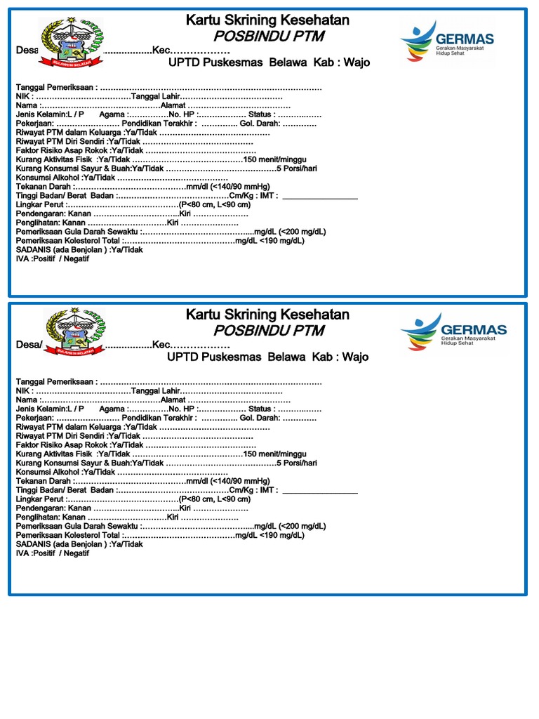 Format Skrining Posbindu PTM | PDF