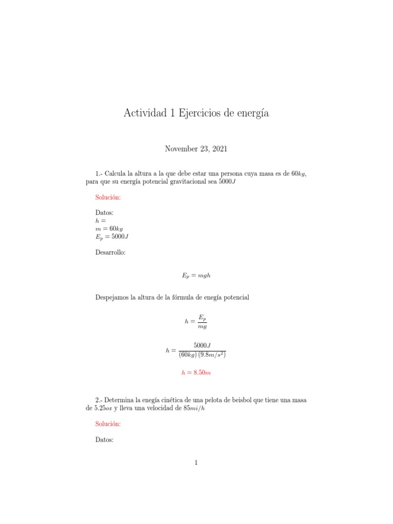 Actividad 1 Ejercicios de Energía y Potencia Mecánica | PDF | Energía ...