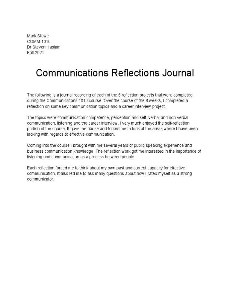 Communication Skills Journal Assessment Template | PDF | Communication ...