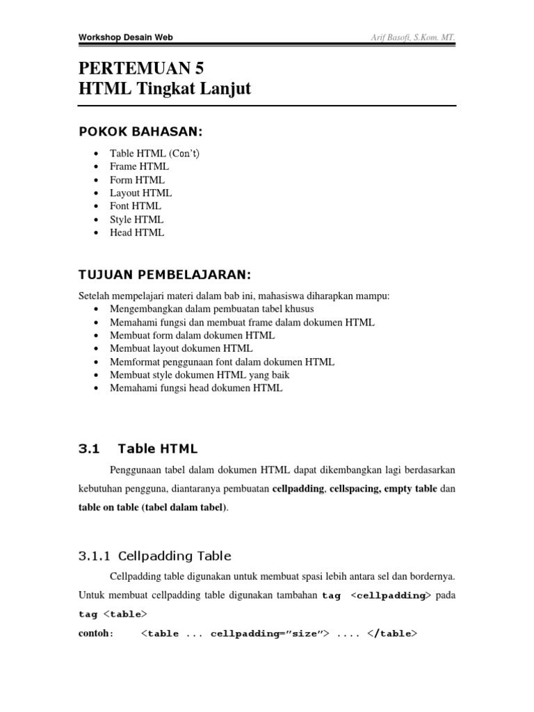 TM05 - Pengenalan HTML (Tabel, Frame, Form, Layout, Font, Head) | PDF ... TM05 - Pengenalan HTML (Tabel, Frame, Form, Layout, Font, Head) | PDF ...