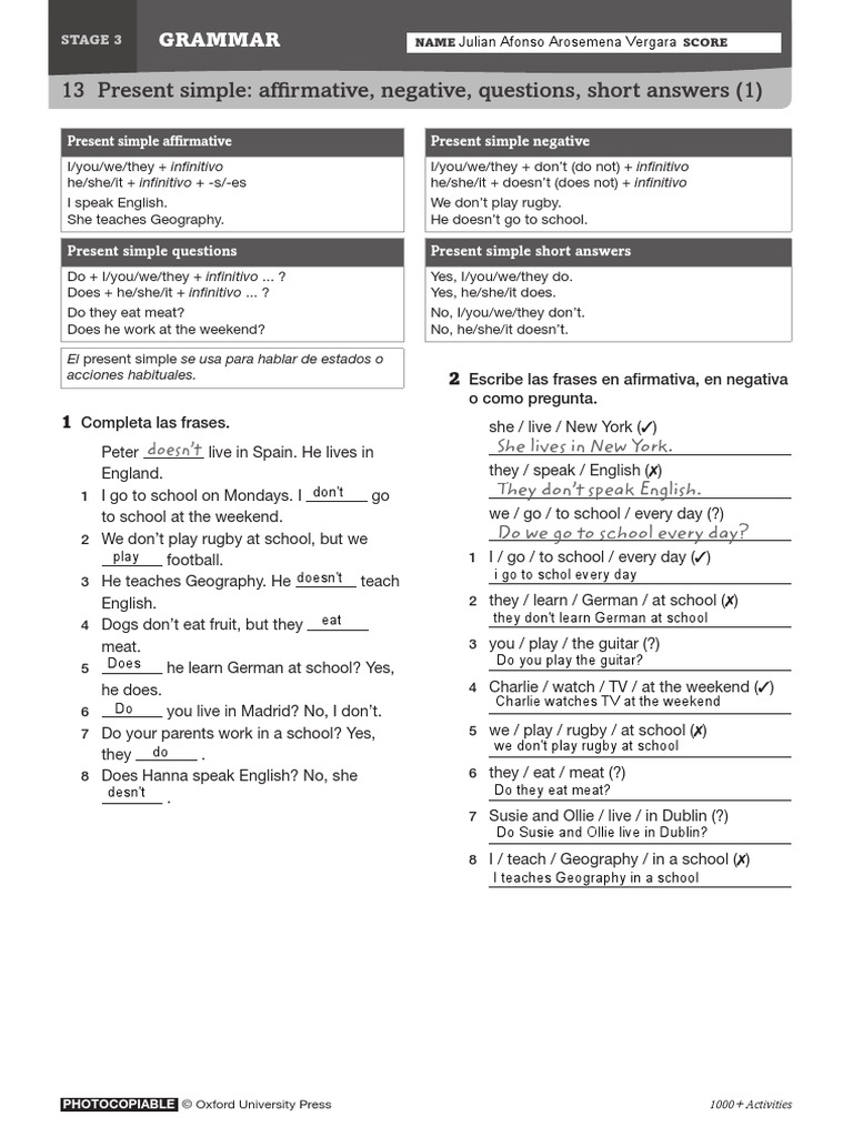 13 Present Simple: Affirmative, Negative, Questions, Short Answers | PDF
