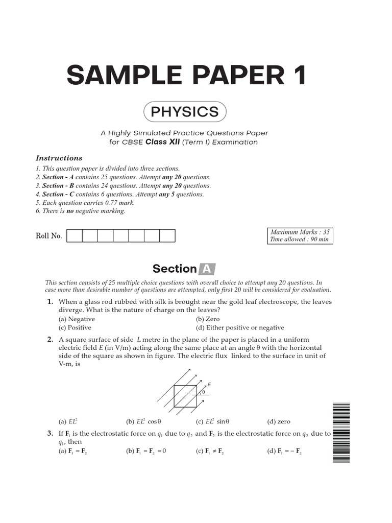 Arihant Sample Paper Term 1 Class 12 Physics | PDF | Capacitor | Inductance
