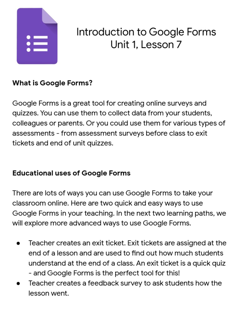 Introduction To Google Forms Unit 1, Lesson 7 | PDF | Multiple Choice ...