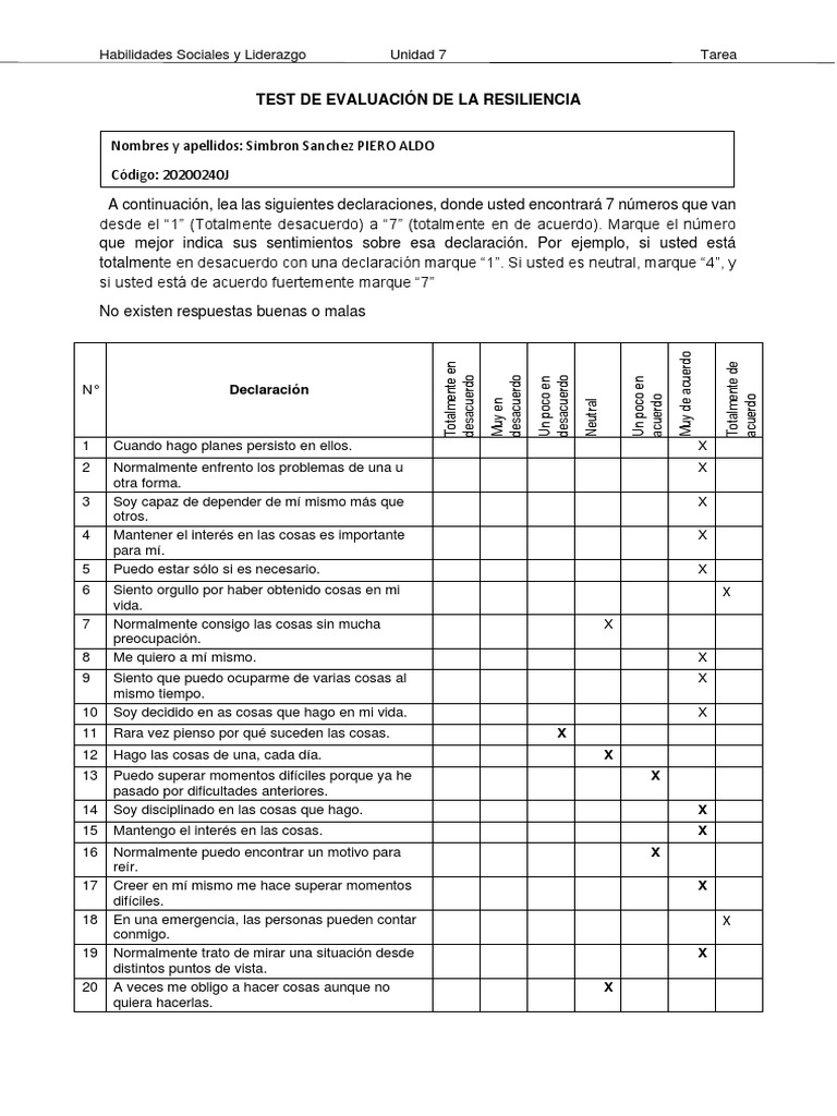 Test de Resiliencia | PDF