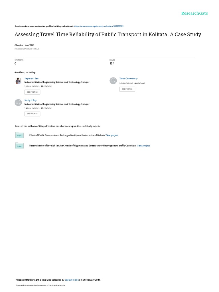 Assessing Travel Time Reliability of Public Transport in Kolkata: A ...