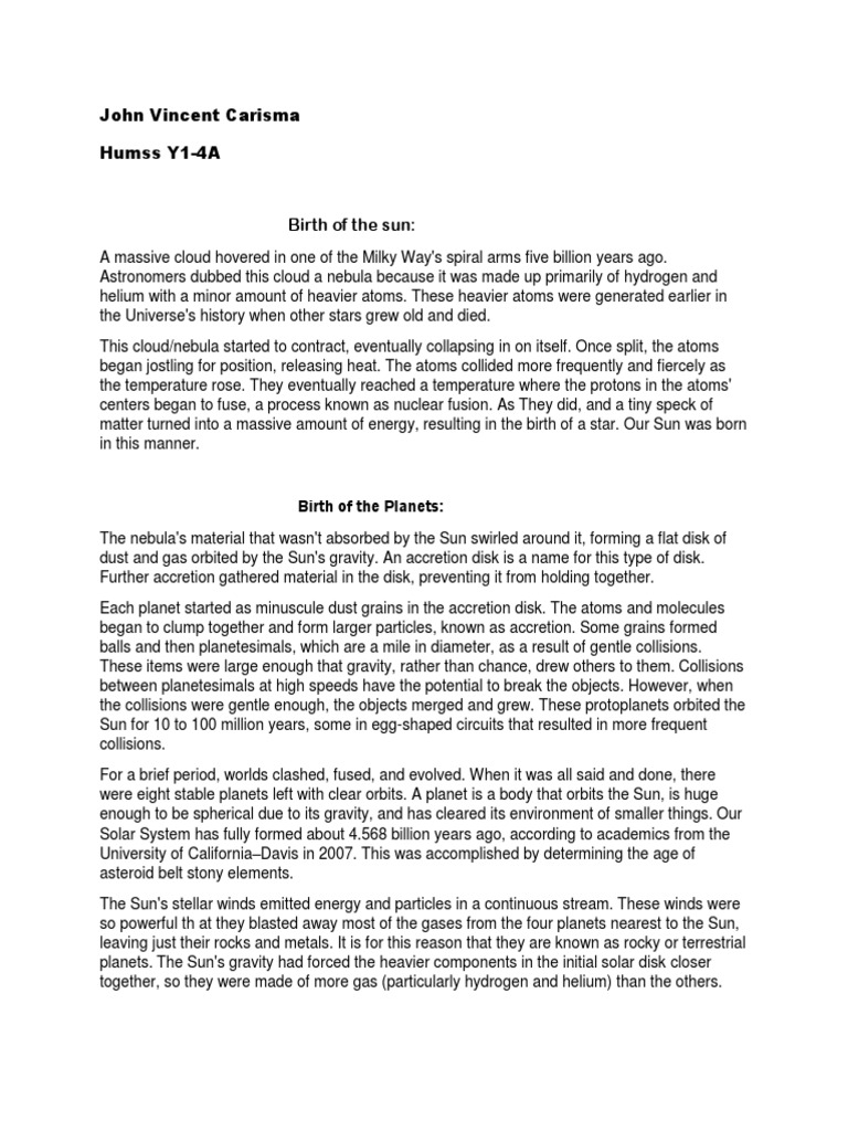 John Vincent Carisma | PDF | Solar System | Sun