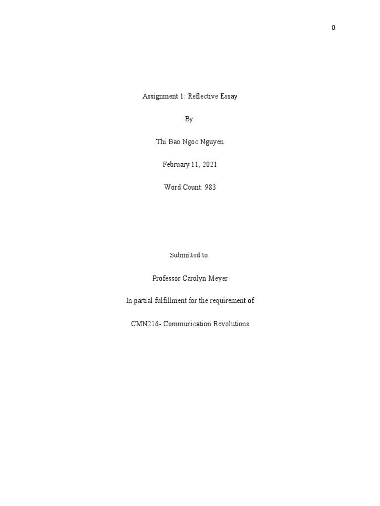 Assignment 1: Reflective Essay By: Thi Bao Ngoc Nguyen February 11, 2021 Word Count: 983 | PDF ...