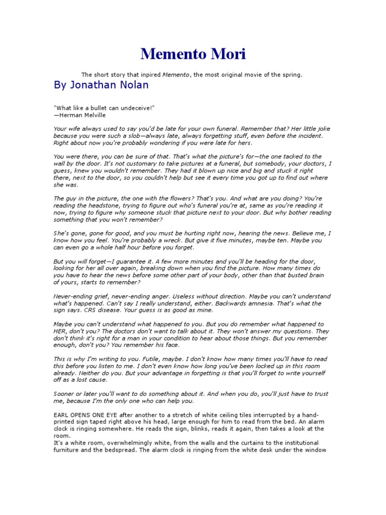 Memento Mori: by Jonathan Nolan | PDF | Nature