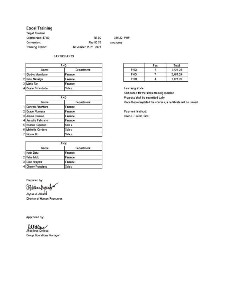 Request - Excel Training | PDF