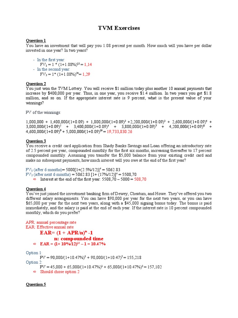 TVM Exercises: - in The First Year: - in The Second Year | PDF | Annual ...
