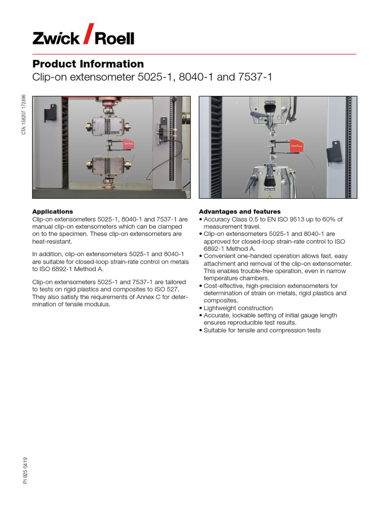 08 925 Clip On Extensometer 5025 1 PI en | PDF | Materials | Civil ...