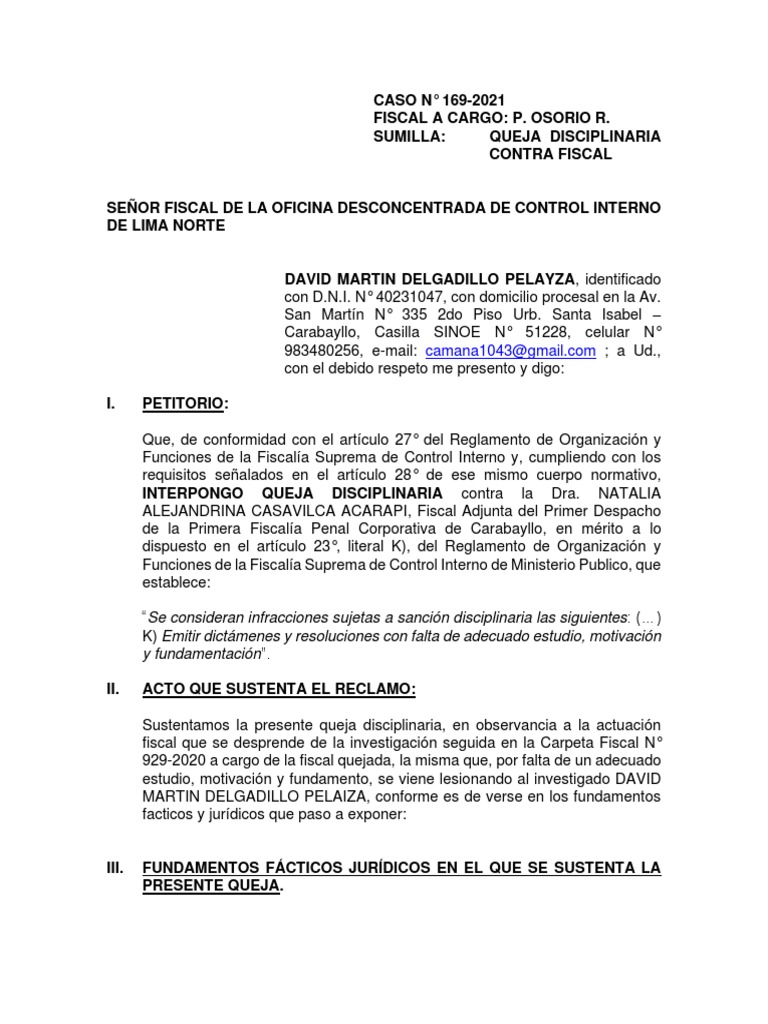 Recurso de Queja Control Interno | PDF | Debido al proceso | Esfera pública