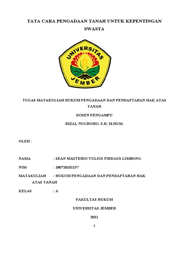 Tata Cara Pengadaan Tanah Untuk Kepentingan Swasta Pdf Politik Hukum 