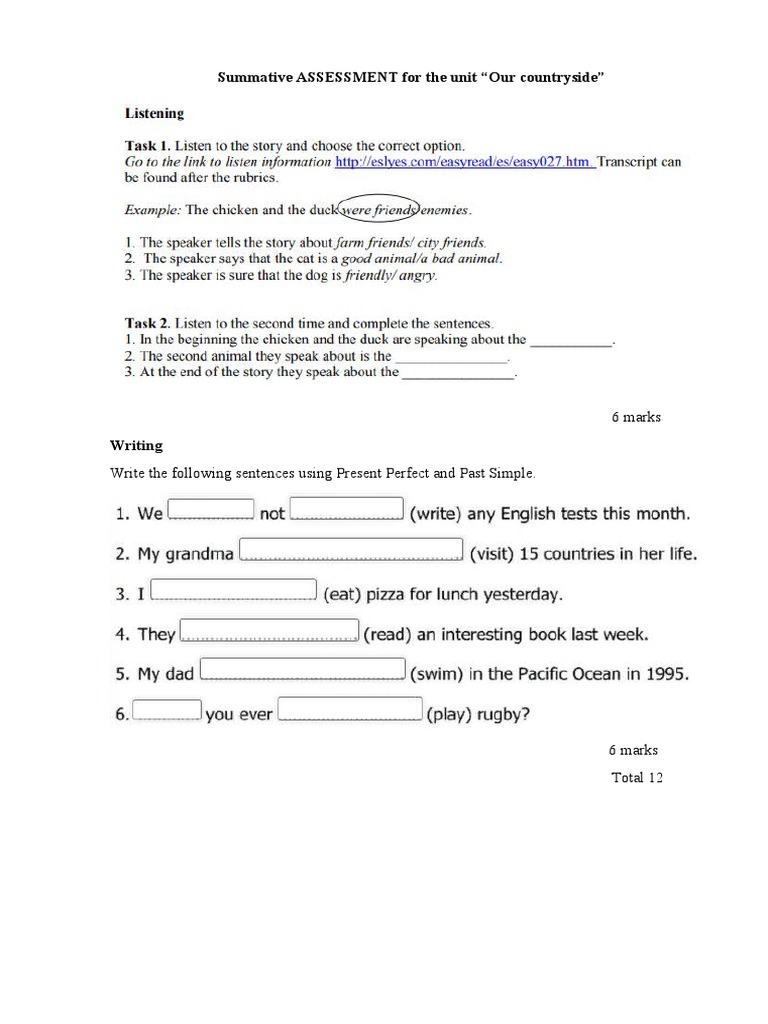 Summative Assessment: Our Countryside Unit | PDF