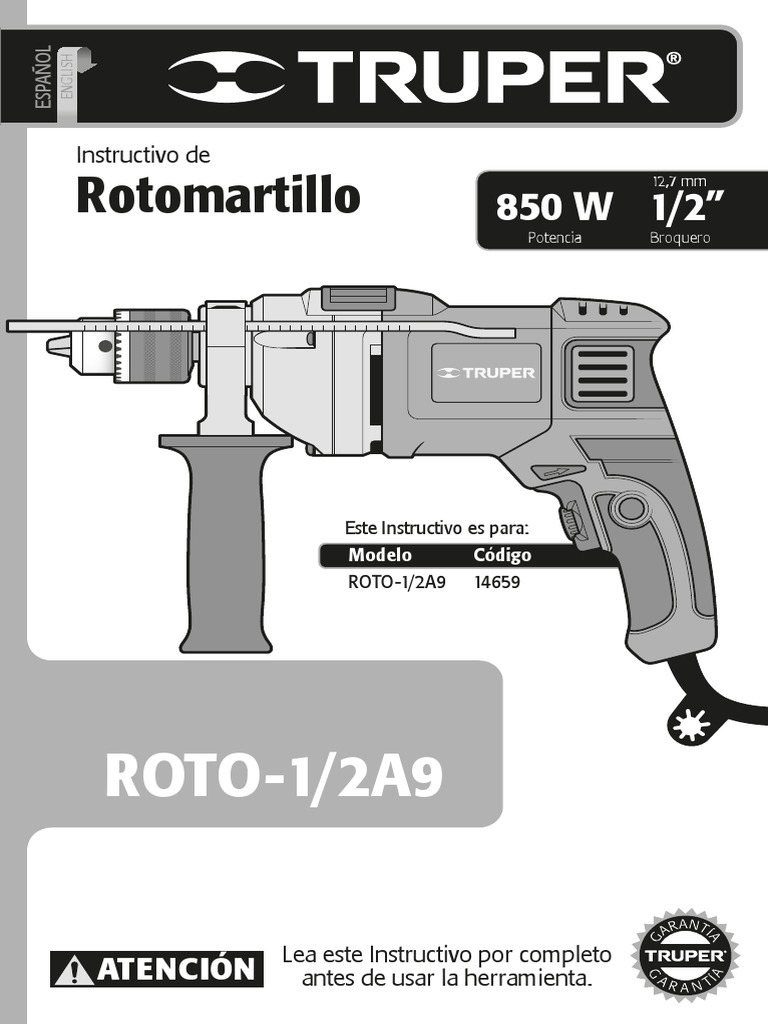 Taladro Truper ROTO 1 2A9 | PDF | Perforar | Aislador (Electricidad)