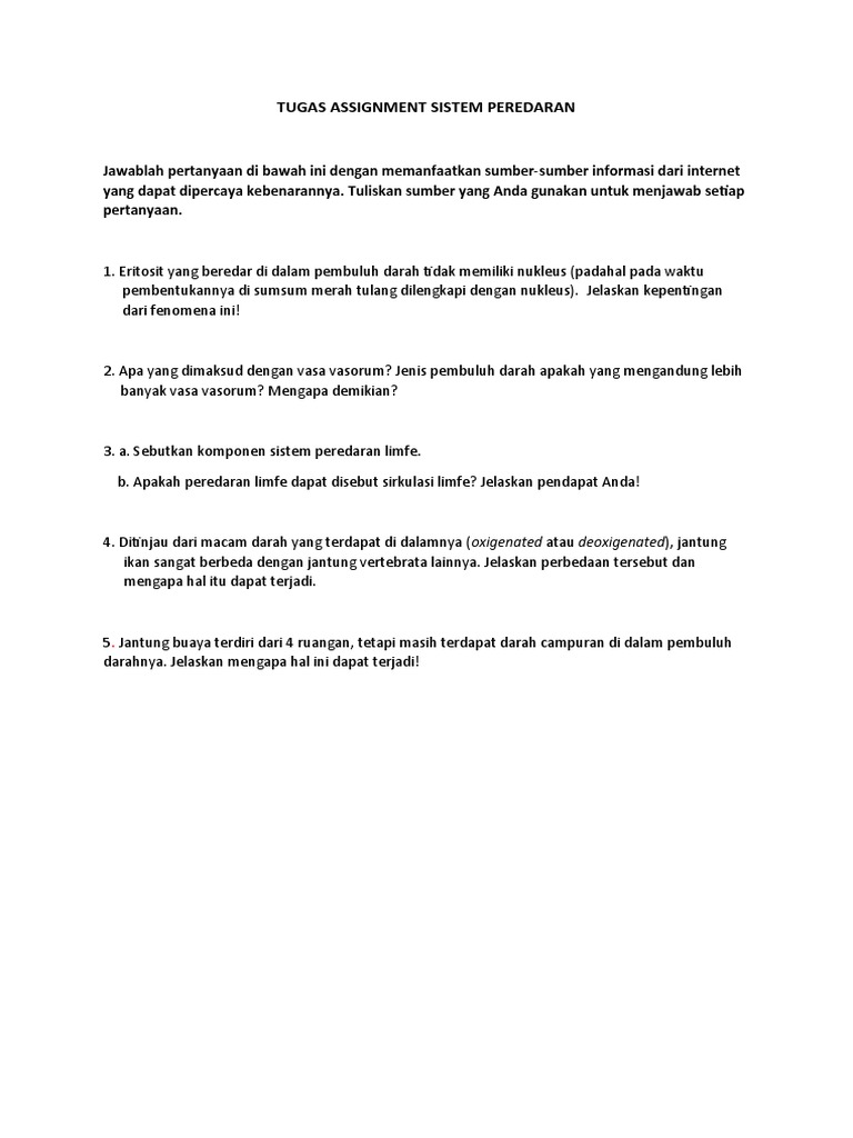 Tugas Assignment Sistem Peredaran | PDF | Kesehatan Holistik