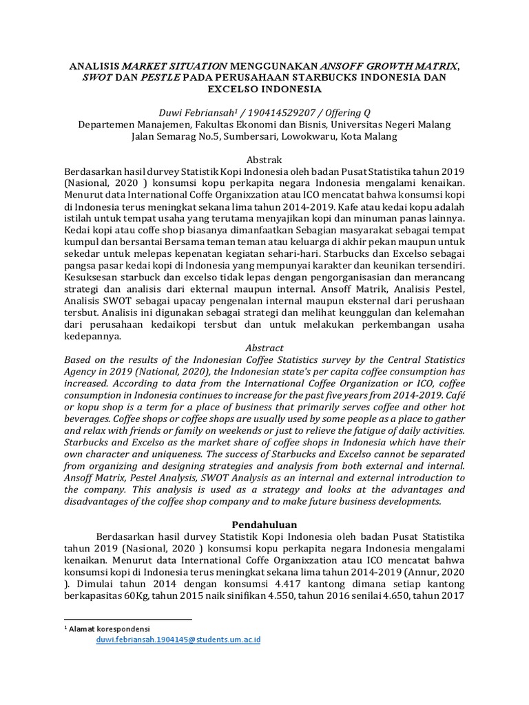 Analisis Market Situation Menggunakan Ansoff Growth Matrix, Swot Dan ...