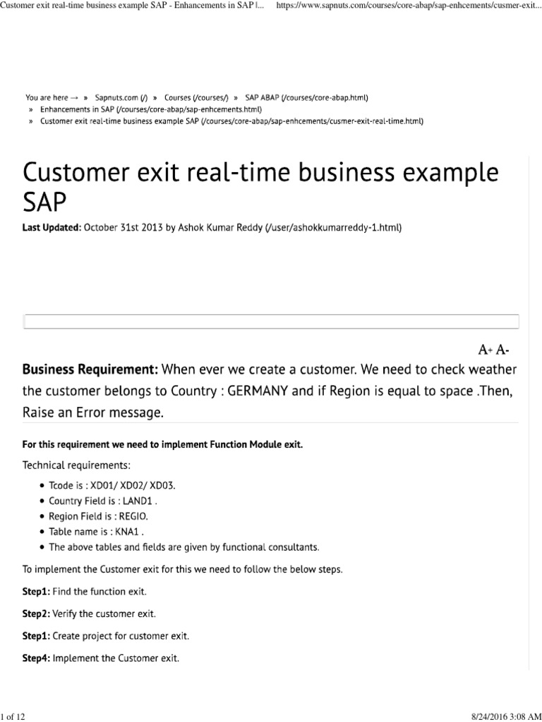 Customer Exits in SAP - Enhancements in SAP - Sapnuts | PDF