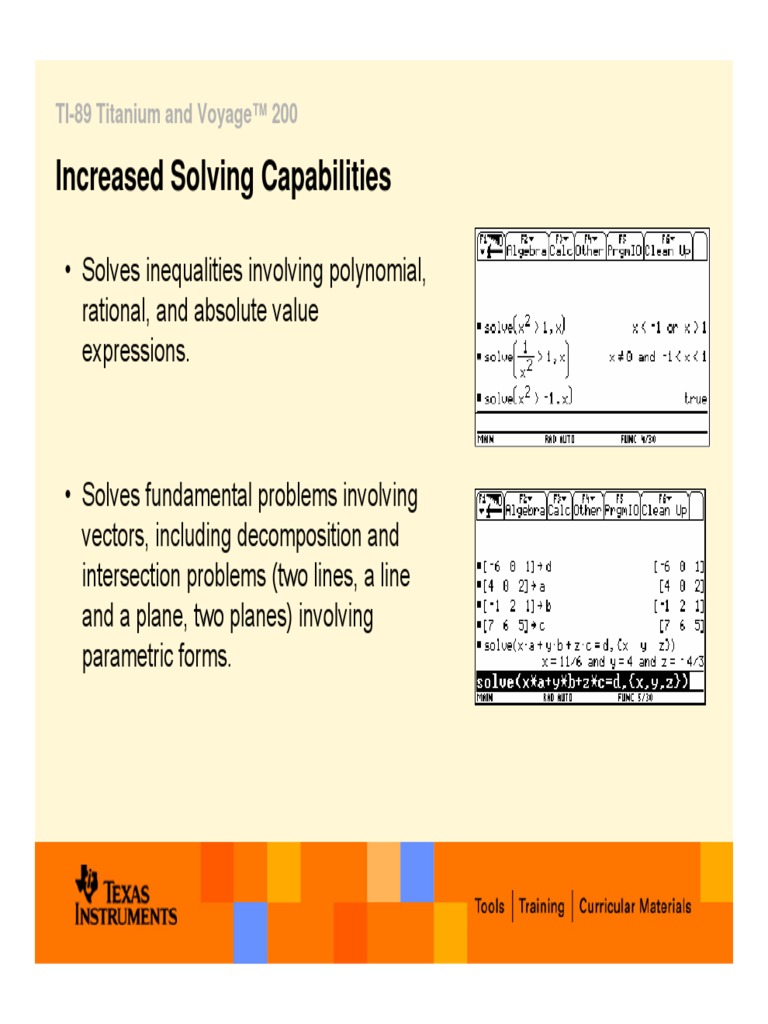 Increased Solving Capabilities: TI-89 Titanium and Voyage™ 200 | PDF